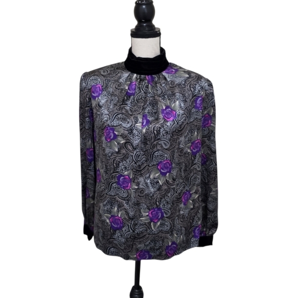 Vintage | Tops | Joan Collins Vintage 8s Cottage Core 00 Silk Floral ...